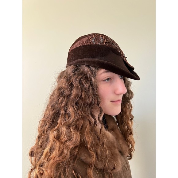 John Eaton | Accessories | 95s Vintage Brown Lace Beaded Hat By John ...